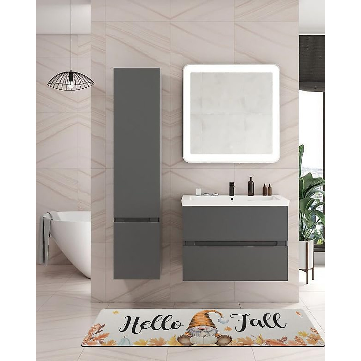 Thanksgiving Gnomes Bath Mat for Tub,Non Slip Bathroom Floor Runner Rug Quick Dry & Absorbent Diatomaceous Earth Shower Sink Kitchen Washable Doormat,Fall White Pumpkin Autumn Maple Leaves 18"x47"