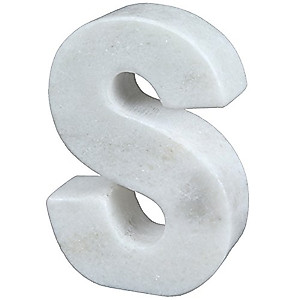 Creative Home Natural Marble Stone Letter S Bookends Paper Weight Office Shelf Organizer Table Top Decorative Piece, 4" W x 5.9" H, 1.5" D, Off-White (Color May Vary)