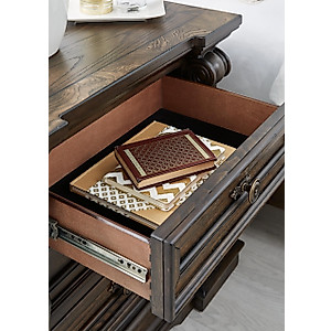 Signature Design by Ashley Maylee Classic 2 Drawer Nightstand with Pull-Out Tray, Power Supply and USB Ports, 29.5" Tall, Dark Brown