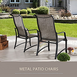 LOKATSE HOME Dining Chairs High Backrest Teslin Bar Set of 2 Outdoor Metal Furniture for Garden Patio Pool Beach Yard, Grey