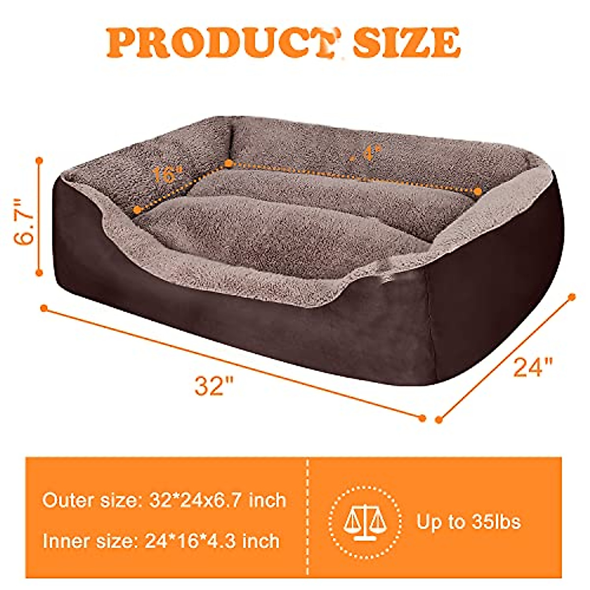 PUPPBUDD Dog Beds for Large Dogs, Rectangle Washable Dog Bed Comfortable and Breathable Pet Sofa Warming Orthopedic Dog Bed for Large Medium Dogs