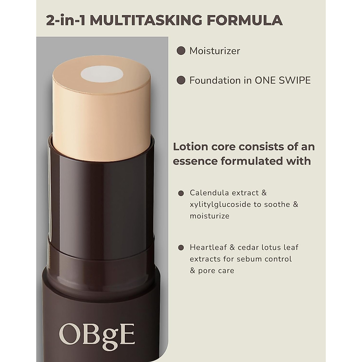 OBgE Natural Cover Foundation #23 (Beige, 0.5oz)- Stick Foundation with Brush for Flawless Skin Tone Correction and Coverage. Long-Lasting Wear for Daily Use.