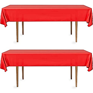 DecorRack 2 Rectangular Tablecloths -BPA- Free Plastic, 54 x 108 inch, Dining Table Cover Cloth Rectangle for Parties, Picnic, Camping and Outdoor, Disposable or Reusable in Red (2 Pack)