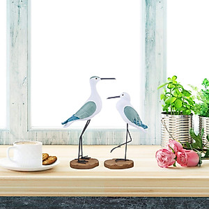 HEALLILY 2pcs Coastal Decor Wooden Seagull Figurine Bird Statue Nautical Coastal Ocean Home Decoration Green