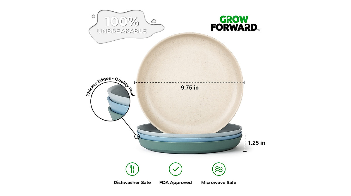 Grow Forward Unbreakable Wheat Straw Plates & Bowls - Eco-Friendly ...