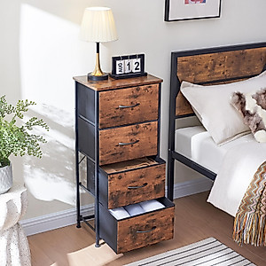 Somdot Tall Dresser for Bedroom, 4 Drawer Storage Organizer Chest of Drawers with Removable Fabric Bins for Living Room Closet Bedside Nursery Laundry Entryway Hallway, Wood Grain Print