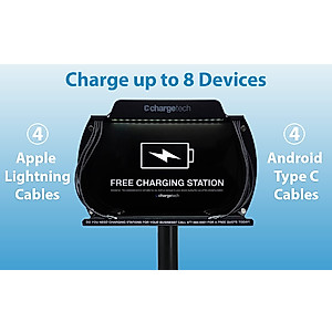 Chargetech S9 Power Stand Charging Station Hub - Charging Station for iPhone, iPad, Lightning Cable - Android Cell Phone Charger, Tablets, USB Type-C - Charges Up to 8 Devices