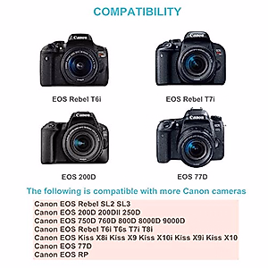 Kimaru ACK-E18 DR-E18 DC Coupler LP-E17 Dummy Battery AC Power Adapter Kit for Canon EOS Rebel SL2 SL3 T6i T6S T7i T8i 200D 200D II 250D 750D 760D 800D 77D 8000D Kiss X8i X9i X10 Cameras.