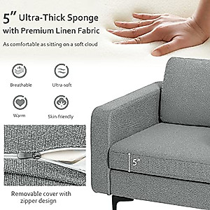 Giantex Single Sofa, Accent Chair, Leisure Chair w/Comfy Thick Cushion, Armrest Magazine Pockets, Metal Legs, Living Room Upholstered Armchair for Bedroom Reception Room
