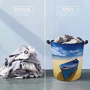 Laundry Hamper Yellow Beach Boat Freestanding Laundry Basket Thickened Waterproof Collapsible Clothes Hamper Storage for Clothes Toys Dorm And Family