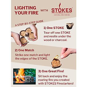STOKES Natural FIRESTARTERS Food Safe Fire Starter for BBQ, Fireplace, Campfire, Charcoal Grill, Pizza Oven, Waterproof Indoor Outdoor Odor Free 12 Count