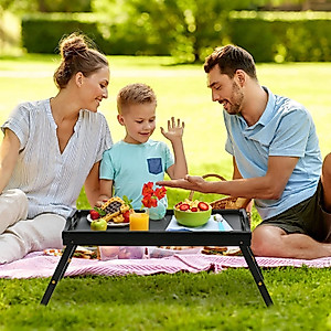 Mayyol Large Breakfast Bed Tray for Eating - Height Adjustable Raised Food Table - Bamboo Serving Tray on Lap Sofa - Portable Snack Platter with Folding Legs Ideal for Bedroom Picnic - Black