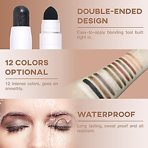 LOKFAR Cream Eye-Shadow Stick, Waterproof Cream Eyeshadow Pen Rotatable Creamy Eye Shadow Pencil Crayon, Matte and Shimmer Eyeshadow Makeup Stick with Sponge Smudger (11# Smoky Gray-black)