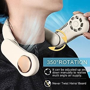 Odoland Portable Neck Fan, Foldable Bladeless Fan Hands Free USB Rechargeable Personal Fan, Leafless Headphone Design 3 Speed Powered Desk Fan for Outdoor Office Travel, White