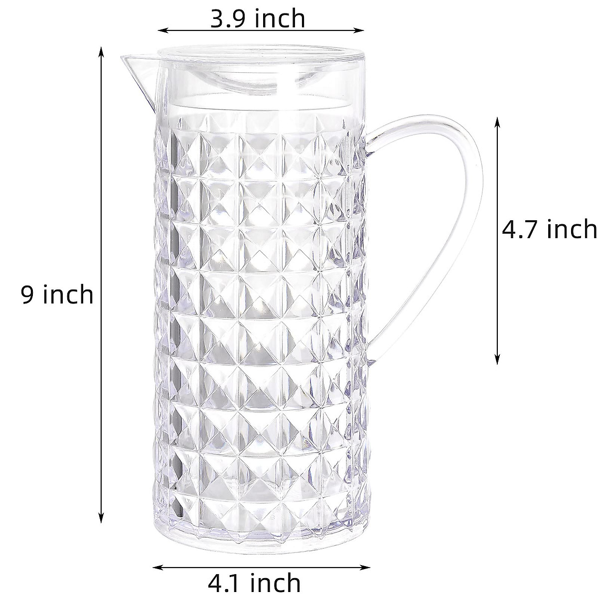 AVLA 2 Pack Acrylic Pitcher, 42 OZ Clear Water Container with Lid, Drink Beverage Fridge Jug, BPA-Free, Shatter-Proof, for Iced Tea, Sangria, Lemonade, Juice, Milk, Premium Quality, Diamond Pattern