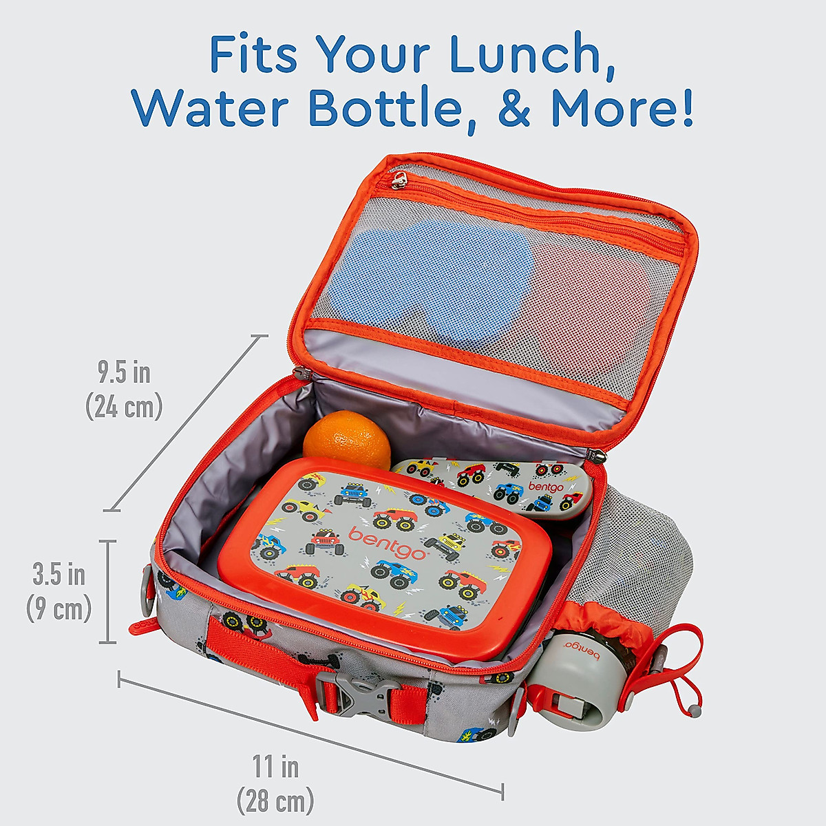 Bentgo® Kids Lunch Bag Set Water Bottle - New & Improved 2023 (Trucks)