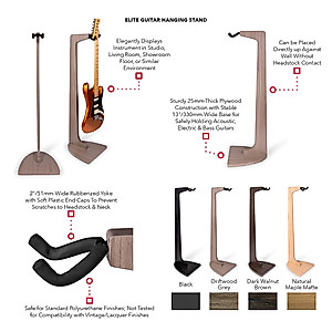 Gator Frameworks Elite Series Hanging Wooden Guitar Stand in Driftwood Grey Finish Fits Acoustic and Electric (GFW-ELITEGTRHNGSTD-GRY)