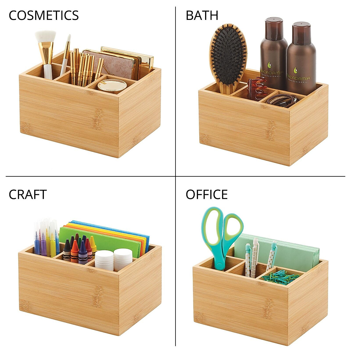 mDesign Bamboo Cutlery, Utensil, and Napkin Storage Organizer Bin for Kitchen, Pantry, Table and Countertop - Utensil Caddy Holds Forks, Knives, Spoons, Napkins - 4 Sections - Natural