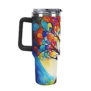 FZQVSGW Tree 40 Oz Tumbler with Handle And Straw Stainless Steel Vacuum Insulated Tumblers Reusable Keep Drinks Cold Coffee Cup Holder Friendly Gifts for Women Men Car Gym Travel