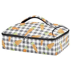 Kcldeci Insulated Thermal Food Carrier Insulated Casserole Carrier for Hot or Cold Food,Cartoon Carrots Insulated Tote Bag for Potluck Cookouts Parties Picnic,Lasagna Lugger
