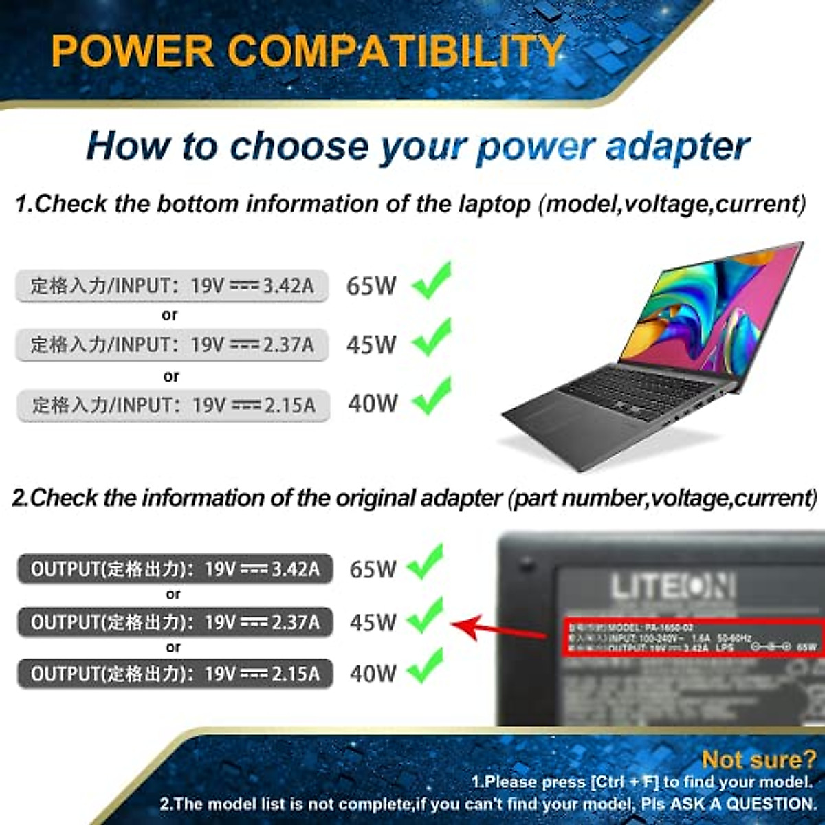 19V 3.42A 65W 45W Acer Laptop Charger for All Round Connectors Replacement for Aspire A515 R5 Chromebook 11 13 14 15 C720 C738T CB5 Spin SP111 Swift SF315 TravelMate Spin B118 Spin SF314 Cloudbook 14