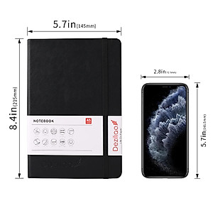 Deziliao Hardcover Notebook Journal 160 Pages, Lined Journal Notebooks for Work, 100Gsm Premium Thick Paper with Pocket, Medium 5.7"x8.4" （Black, Ruled）