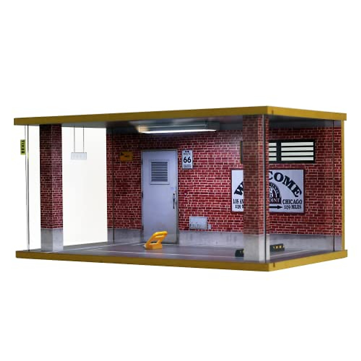 Display Case for 1/18 Diecast Cars,Acrylic Display Case for 1/12 Scale Toy Motorcyle with LED Lighting, Route 66-3 Open Side