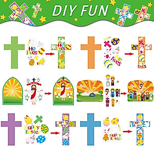 30 Sets Easter Jesus He is Risen Craft Kits for Kids DIY Easter Religious Crosses Art Craft Make a Easter Jesus Resurrection Scene Ornament Spring Christian Creative Art Projects, Kids Party Favors