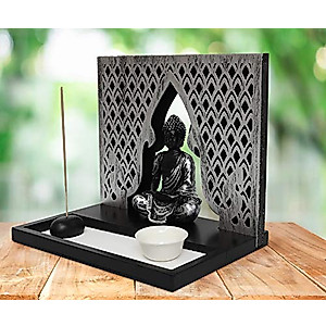 Basic Fundamentals Zen Garden Candle Holder Home Decor - Buddha Incense Stick Holder Office Desk Accessories - Zen Garden Sand Office Decor - Buddha Table Top - 8.75" x6.5”x 8.75”