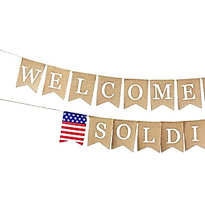 Mandala Crafts Welcome Home Soldier Banner Garland for Military Homecoming Decorations - Burlap Patriotic Military Welcome Home Banner Sign