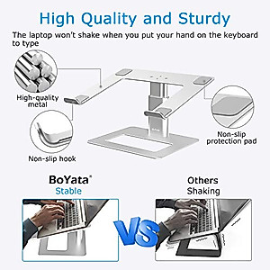 BoYata Laptop Stand, Ergonomic Aluminum Height Adjustable Computer Stand Laptop Riser Holder for Desk, Compatible with MacBook Pro/Air, Dell, Lenovo, HP, Samsung, More Laptops 11-17"