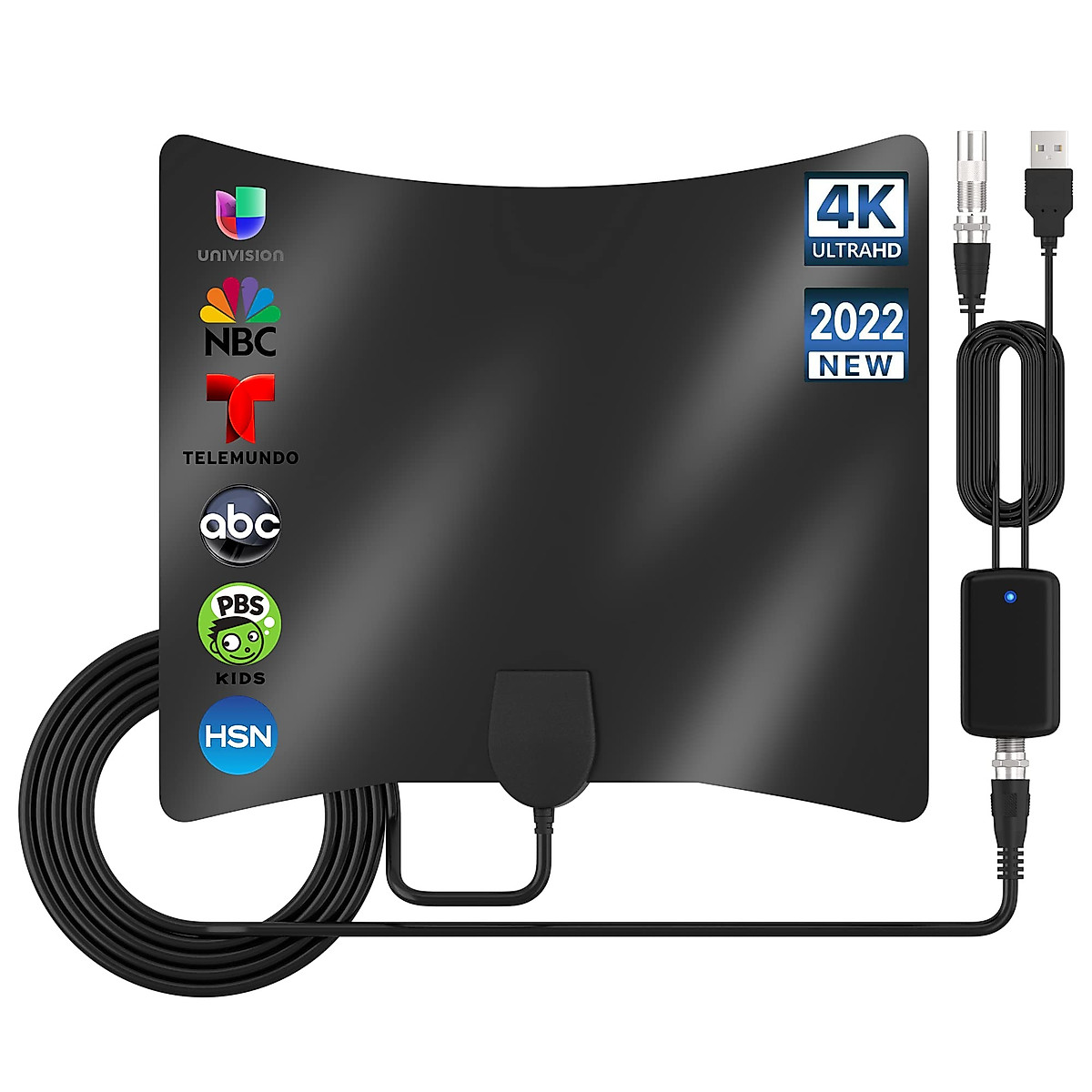 TV Antenna, 2023 Newest HDTV Indoor Digital TV Antenna 450 Miles Range with Amplifier Signal Booster 4K HD Free Local Channels Support All Television - 15ft High Performance Coax Cable (Black)