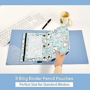 Kawaii Cute Cat Binder Pencil Pouch for 3 Ring Pencil Pouch with Zipper Clear Window Pencil Case Pencil Pouches Bags for Travel Office Supplies Cosmetic, 2 Pack