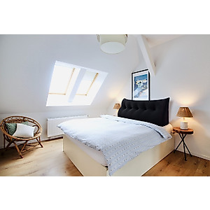 WOWMAX Ergonomics Headboard Pillow for California King Size Bed, Multifunctional Upholstered Headboard Pillows, Triangular Long Wedge Pillow for Wall No Need to Assembly Velvet (100% Cotton) Black