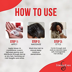 Biocare StrongEnds Moisturizing Leave-In Conditioner & Detangler Cream, Miracle Repair for All Hair Types & Hair Styles - Prevents Split Ends & Breakage, Infused with Honey & Shea Butter, 16 oz.