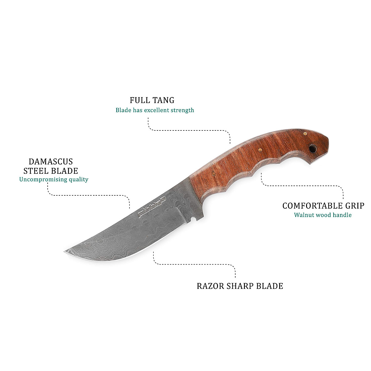 Perkin Knives 6400 Handmade Damascus Steel Hunting Knife with Sheath