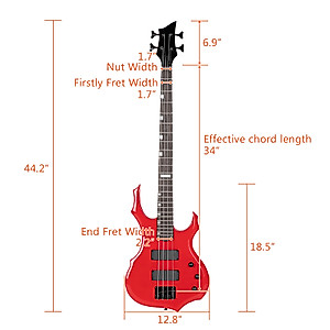 Ktaxon Electric Bass Guitar Full Size Flame Design Bass Set with 20 Watt Amplifier, Portable Bass Bag, Superior Amp Wire, Adjustable Guitar Strap, Plectrum, Wrench Tool(Red)