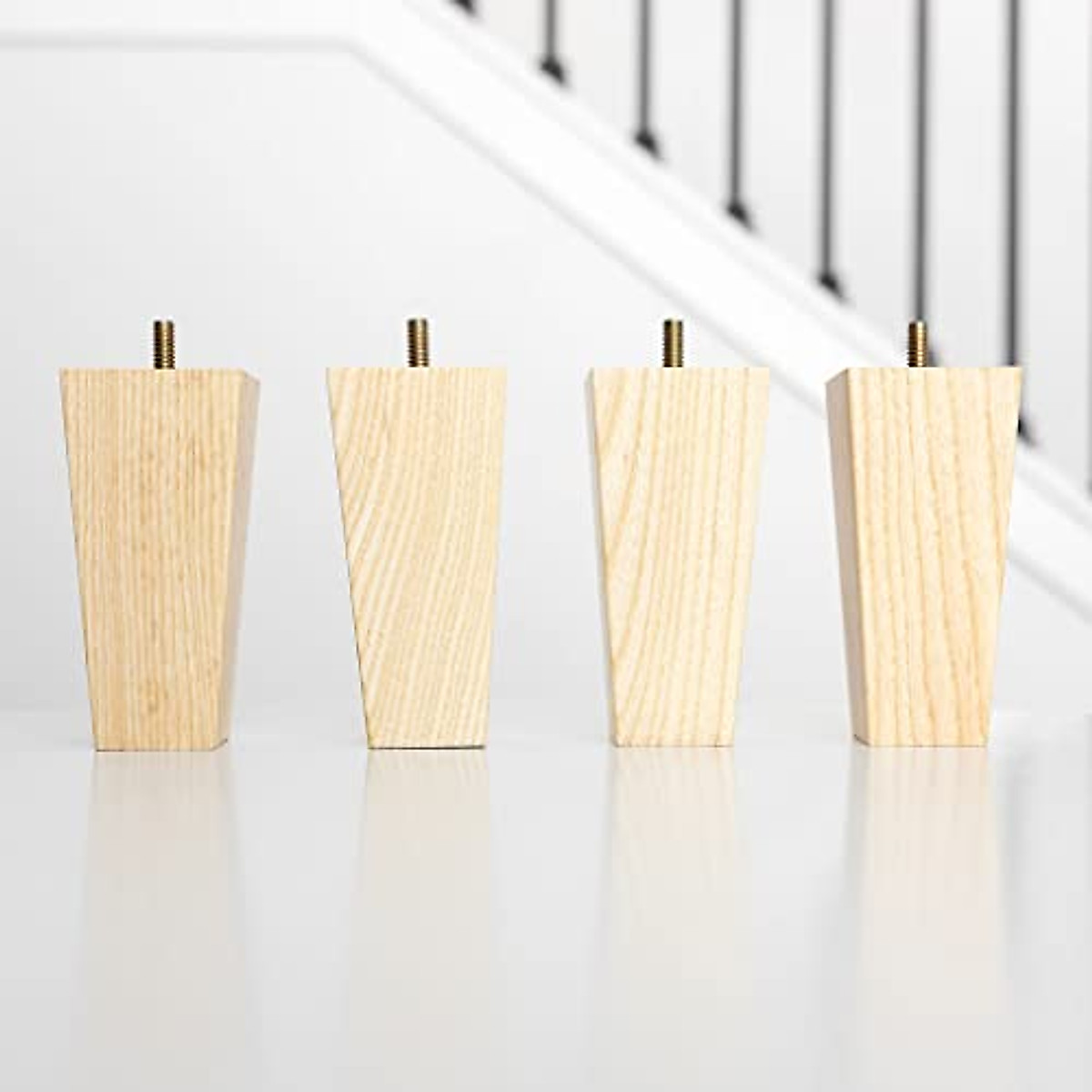 Premium Square Ash Wood Furniture Legs - Furniture Feet for Sofa, Chair, Couch, Dresser, Bed, Cabinet, Ottoman - Wooden Legs are Easy to Install & Include Installation Hardware - Set of 4, 5 Inches