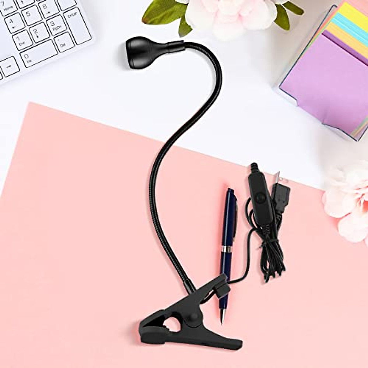 VIHOSE Big Chip 395nm UV LED Light Fixtures with Gooseneck and Clamp Mini Desk Light Clamp Portable Gooseneck for Outdoor Stall Gel Nail Curing, 5V USB Input(Black,1 Piece)