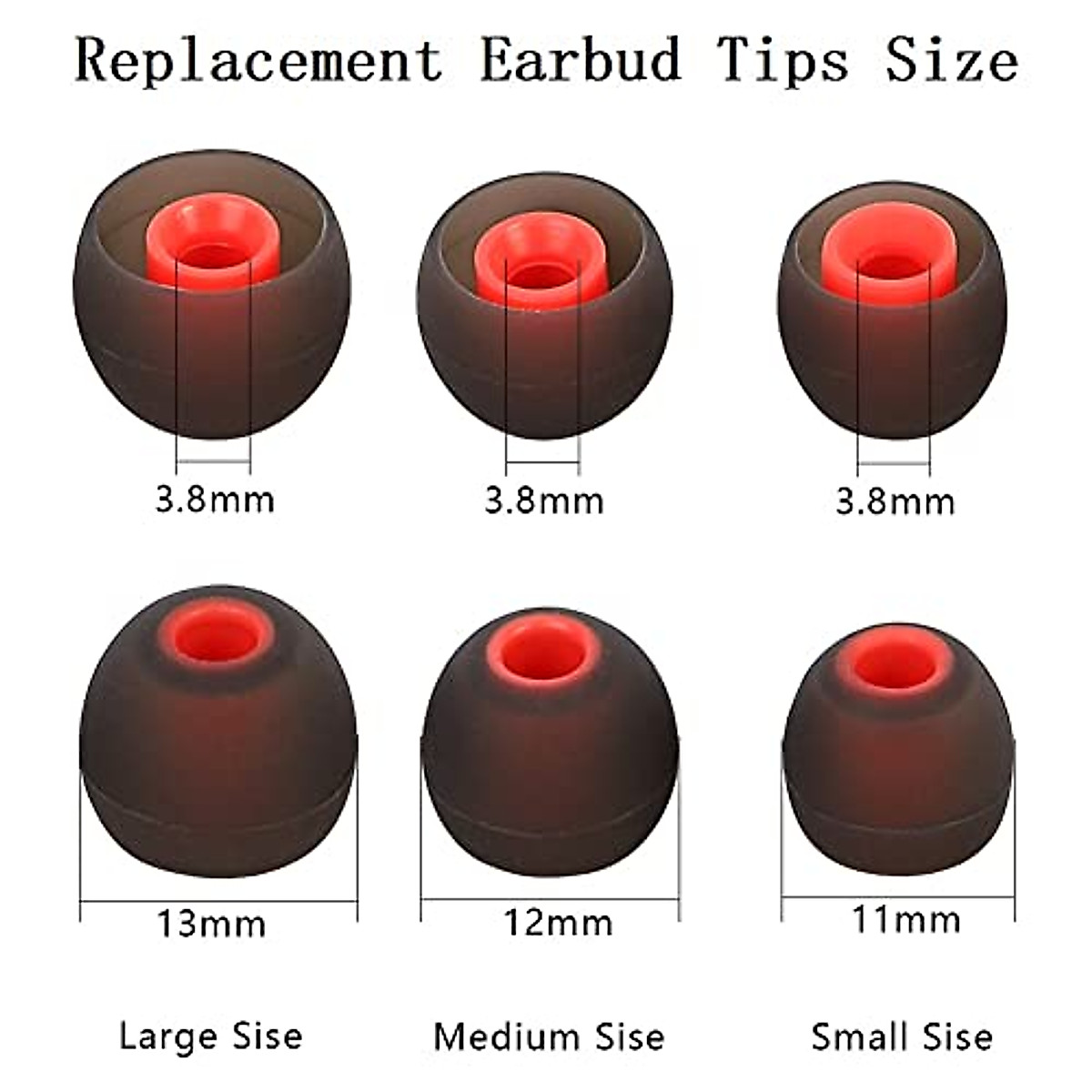 CYADCI Replacement Earbud Tips Silicone Earbud Tips Ear Gels Fit for Inner Hole from 3.8mm - 5.1mm Earphones 9 Pairs Earbud Replacement Tips Medium, Black-Red
