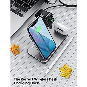 4 in 1 Wireless Charging Station,2021 Upgraded Fast Charging Dock Stand for iWatch Series 7/6/SE/5/4/3/2, AirPods & Pencil, Compatible with iPhone13/12Pro/11/XS/XR/8/Samsung