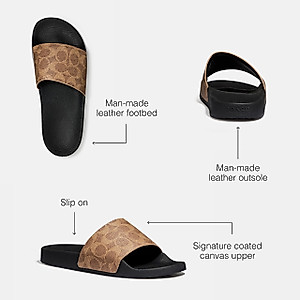 Coach Women's Udele Coated Canvas Slide Slipper, TAN, 7