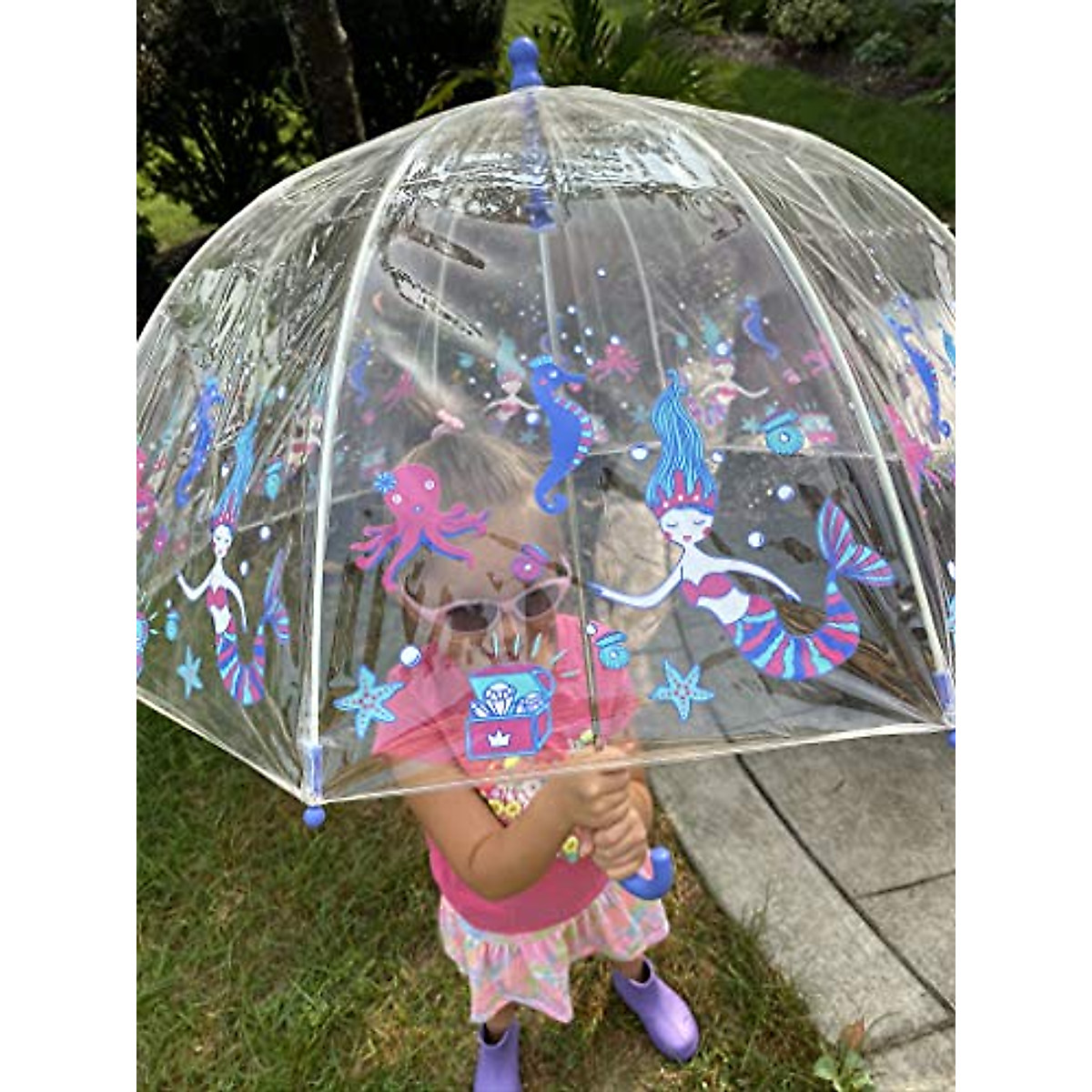 Totes Kids Clear Bubble Kids Umbrella - Perfect for Walking Safety- Child Safe with Pinch-Proof Closure and Easy-Grip Curved Handle Perfect for Small Hands, in Transparent or Colorful Options