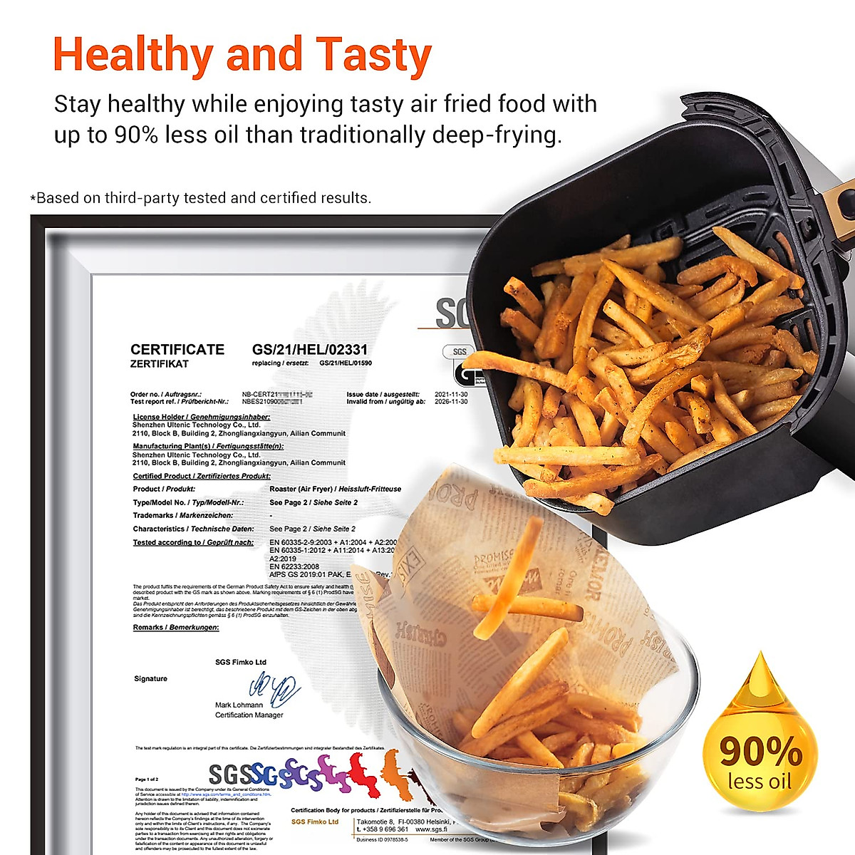 Ultenic K10 5.3QT Air Fryer Oven Combo, One-Touch Screen with 11 Presets, Complete APP Control Including Customizable Smart Cooking Programs and Over 100 Recipes, Nonstick and Dishwasher-Safe Basket