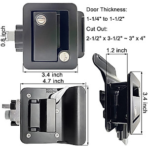 Ganlandy RV Door Latch, Black, Waterproof, Key Lock, Fits 2.5" x 3.5" to 3" x 4" Door Holes, 100% Metal