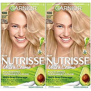 Garnier Hair Color Nutrisse Nourishing Creme, 100 Extra-Light Natural Blonde (Chamomile) Permanent Hair Dye, 2 Count (Packaging May Vary)