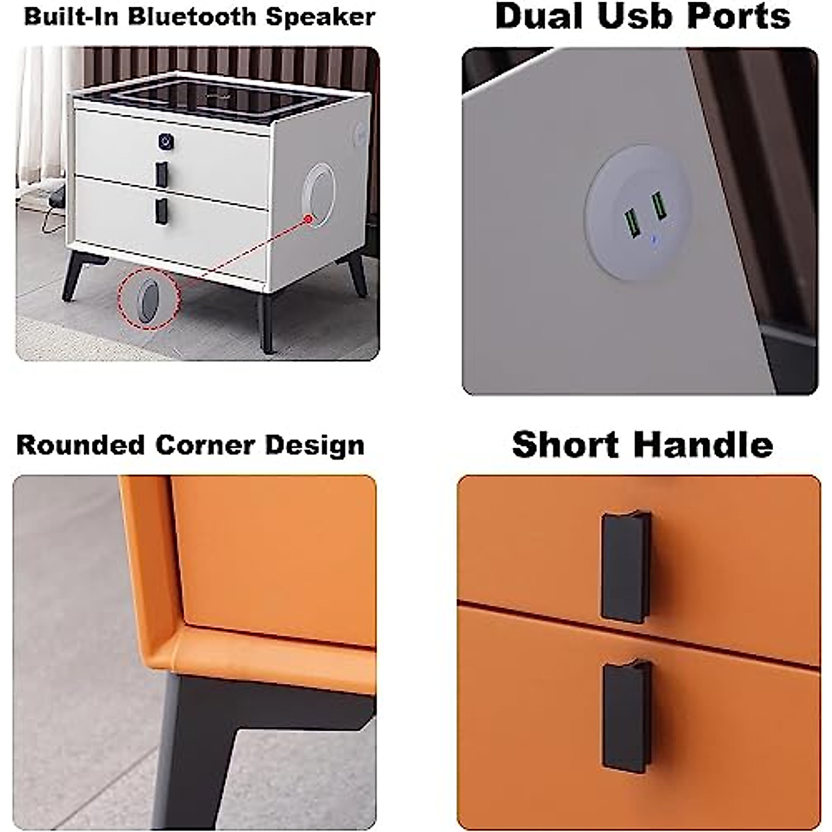 BKEKM Nightstands Bedside Table Led Lights End Table Wireless Charging Nightstand Wood USB Fingerprint Bluetooth Speaker Bedside Cabinet Well Made