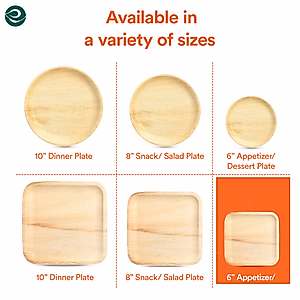 ECO SOUL Compostable 6 Inch Small Palm Leaf Round Plates (50, 6" Square Plates)