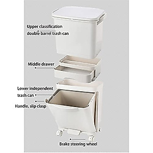 taimowei 42L Waste Bin Trash Can Dustbins Wheel Pedal Type with Lid 3-Layer Paper Basket Kitchen 42X28.2X112.2CM