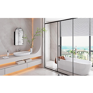 FKWin Arched Medicine Cabinets with Mirror, Bathroom Mirror with Storage, Aluminum Alloy Bathroom Cabinet, 3 Adjustable Shelves Vanity Mirror, Medicine Cabinet Mirror, Not Recessed, 24x36 inch, Black